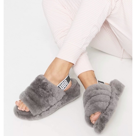 UGG | Shoes | Ugg Sz 5 Fluff Yea Fuzzy Platform Slipper Sandal Ash Grey ...